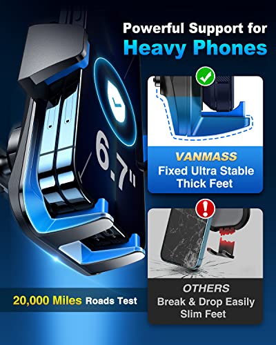 VANMASS Universal Car Phone Mount,【Patent & Safety Certs】 Upgraded Handsfree Dashboard Stand, Phone Holder for Car Windshield Vent, Compatible iPhone 14 13 12 11 Pro Max Xs XR X, Galaxy (Blue)