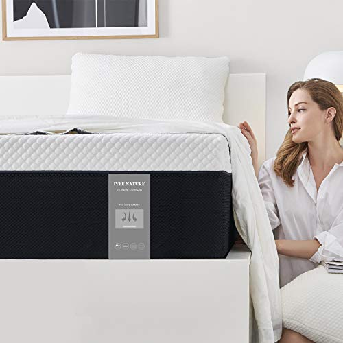 IYEE NATURE Short Queen Size Mattress, 10 Inch Cooling-Gel Memory Foam Mattress Bed in a Box, Supportive & Pressure Relief with Breathable Soft Fabric Cover, Medium Firm Feel,Black