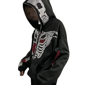 Creaion Rhinestone Butterfly Skeleton Hoodie Y2k Full Zip Up Hoodies for Men over Face Graphic Skull Rib Cage Casual Aesthetic Goth Hood Sweatshirt Jacket