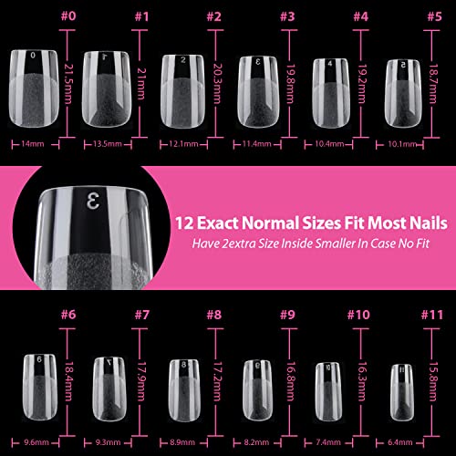 UNA GELLA Short Square Fake Nails 504pcs Short Square Press on Nails Pre-shape Short Square Gel Nail Tips for Full Cover Acrylic Short Square Nails False Nails For Nail Extension Home DIY Nail Salon 12 Sizes Gelly Tips