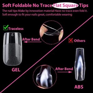 UNA GELLA Short Square Fake Nails 504pcs Short Square Press on Nails Pre-shape Short Square Gel Nail Tips for Full Cover Acrylic Short Square Nails False Nails For Nail Extension Home DIY Nail Salon 12 Sizes Gelly Tips