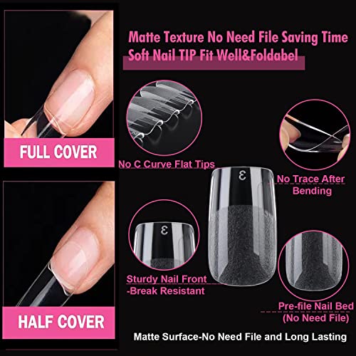 UNA GELLA Short Square Fake Nails 504pcs Short Square Press on Nails Pre-shape Short Square Gel Nail Tips for Full Cover Acrylic Short Square Nails False Nails For Nail Extension Home DIY Nail Salon 12 Sizes Gelly Tips