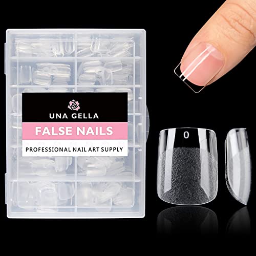 UNA GELLA Extra Short Square Fake Nails XS 216pcs Pre-shape Extra Short Square Press on Nails Extra Short Square Gel Tips for Full Cover Acrylic Short Square Nails False Nails For Nail Extension Home DIY Salon 12 Sizes Gelly Tips