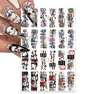 24 sheets halloween water transfer nail art stickers decals punk skull grimace eye spider clown nail foil transfer stickers designs holiday halloween nail stickers for women girls nail art decoration