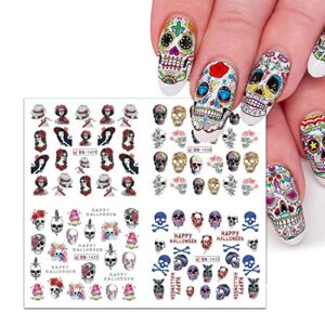 24 Sheets Halloween Water Transfer Nail Art Stickers Decals Punk Skull Grimace Eye Spider Clown Nail Foil Transfer Stickers Designs Holiday Halloween Nail Stickers for Women Girls Nail Art Decoration