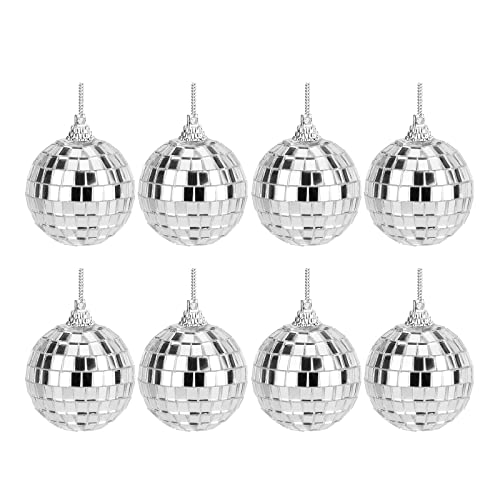 Mirror Disco Balls Set - Silver Disco Party Decoration Bright Reflective Mirror Christmas Balls Easy to Hang Suitable for Christmas, Wedding, Family Party Decoration (8)