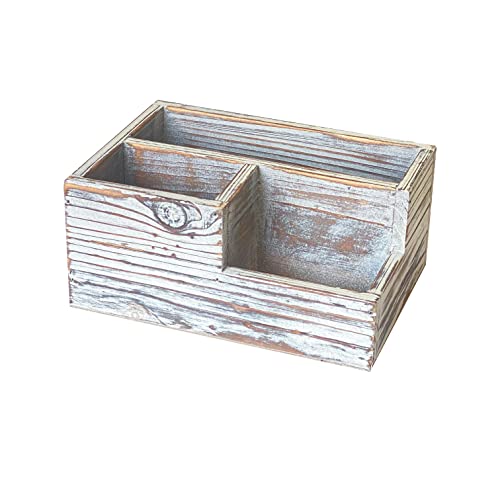 Cregugua Rustic Wood Pen and Pencil Holder Decorative Stationary Wooden Organizer Office/Home (5.5X7.9X3.5 in)