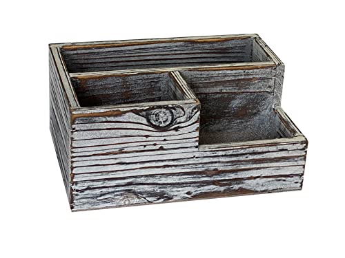 Cregugua Rustic Wood Pen and Pencil Holder Decorative Stationary Wooden Organizer Office/Home (5.5X7.9X3.5 in)