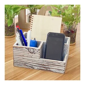 Cregugua Rustic Wood Pen and Pencil Holder Decorative Stationary Wooden Organizer Office/Home (5.5X7.9X3.5 in)