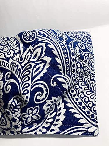 Best in Blue Cotton Print Microwave Bowl Cozy - 8.5 inches for up to 8 inch bowls - Home Made in Texas, USA (Mercy Paisley - Navy & White)