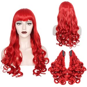 WeKen Long Curly Red Cosplay Wig with Pigtails Lolita Detachable Ponytail Wig for Women Girls Halloween Costume Party