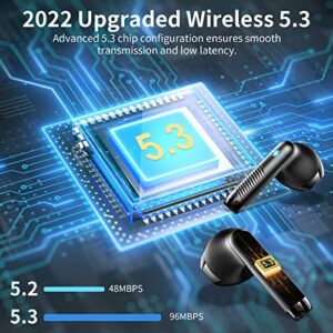 Wireless Earbud, Bluetooth 5.3 Headphones Deep Bass Stereo Bluetooth Earbud with HD Mic, Wireless Headphones in Ear Dual LED Display, IP7 Waterproof, USB-C Charging Case, 40H Playtime Ear Buds [2022]