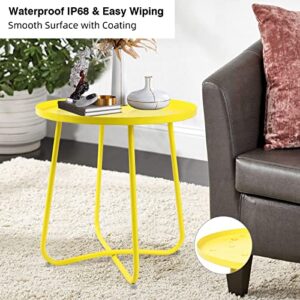 ECOMEX Patio Side Table, Round Outdoor Metal Side Table Small Sofa End Table, Patio Waterproof Accent Coffee Table for Living Room Bedroom Garden Balcony Patio(Yellow)