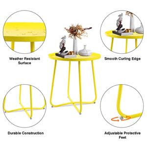 ECOMEX Patio Side Table, Round Outdoor Metal Side Table Small Sofa End Table, Patio Waterproof Accent Coffee Table for Living Room Bedroom Garden Balcony Patio(Yellow)