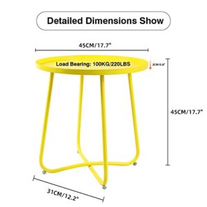 ECOMEX Patio Side Table, Round Outdoor Metal Side Table Small Sofa End Table, Patio Waterproof Accent Coffee Table for Living Room Bedroom Garden Balcony Patio(Yellow)