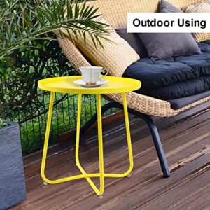 ECOMEX Patio Side Table, Round Outdoor Metal Side Table Small Sofa End Table, Patio Waterproof Accent Coffee Table for Living Room Bedroom Garden Balcony Patio(Yellow)