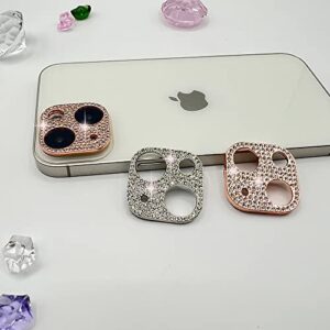 GSRYPC 2 Pack Camera Lens Protector Compatible with iPhone iPhone 14/14 Plus&iPhone 15/15Plus 3D Glitter Bling Diamond Camera Lens Cover Sticker Protector (14/14 Plus&15/15Plus -Silver+Rose Gold)