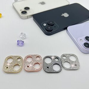 GSRYPC 2 Pack Camera Lens Protector Compatible with iPhone iPhone 14/14 Plus&iPhone 15/15Plus 3D Glitter Bling Diamond Camera Lens Cover Sticker Protector (14/14 Plus&15/15Plus -Silver+Rose Gold)