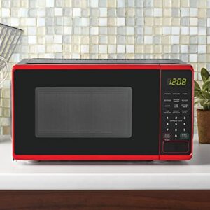 Mainstays 0.7 Cu ft Compact Countertop Microwave Oven, Black (red)