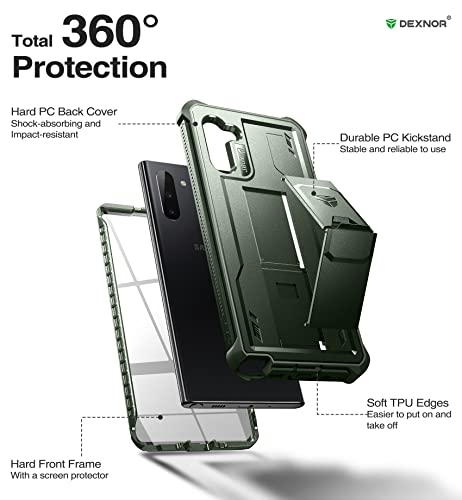 Dexnor for Samsung Galaxy Note 10 Case, [Built in Screen Protector and Kickstand] Heavy Military Grade Protection Shockproof Protective Cover for Samsung Galaxy Note 10,Army Green