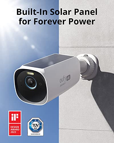 eufy Security eufyCam S330 (eufyCam 3) 4-Cam Kit, Security Camera Outdoor Wireless, 4K with Integrated Solar Panel, Face Recognition AI, Expandable Local Storage, Spotlight, No Monthly Fee