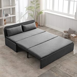 Mjkone Pull Out Sofa Bed, 2-in-1 Modern Pull Out Linen Sleeper Sofa Couch, Twin Size Revesible Couch Bed with Cushions&Throw Pillows for Small Place/Apartment/Living Room/Office/Studio (Dark Gray)