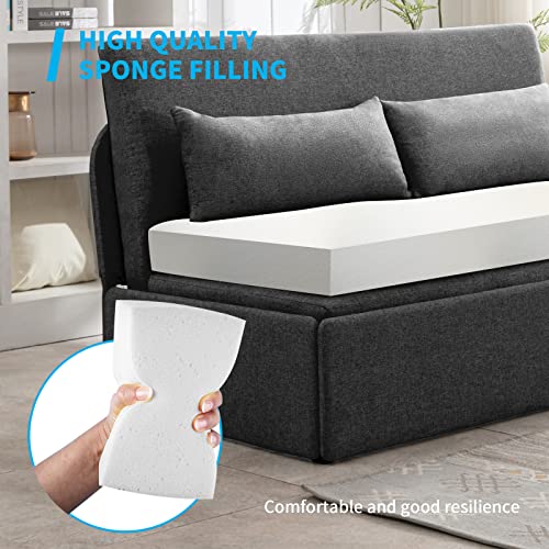 Mjkone Pull Out Sofa Bed, 2-in-1 Modern Pull Out Linen Sleeper Sofa Couch, Twin Size Revesible Couch Bed with Cushions&Throw Pillows for Small Place/Apartment/Living Room/Office/Studio (Dark Gray)