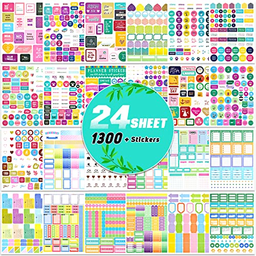 Planner Stickers,24 Sheet/1300+ Calendar Stickers for Adults Planner, Planner Stickers and Accessories for Women Work， Enhance Life Productivity