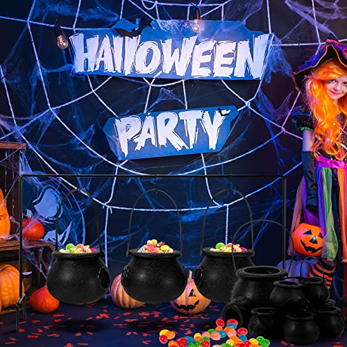 Sawysine Halloween Party Decorations Candy Bucket, 17 Pcs Witches Cauldron Serving Bowls on Rack 2 Size Candy Cauldron Kettles