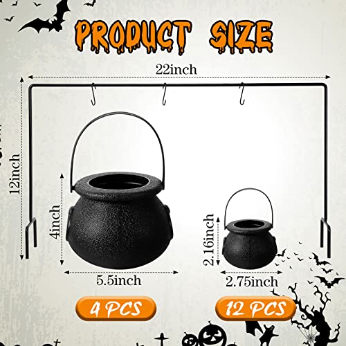 Sawysine Halloween Party Decorations Candy Bucket, 17 Pcs Witches Cauldron Serving Bowls on Rack 2 Size Candy Cauldron Kettles