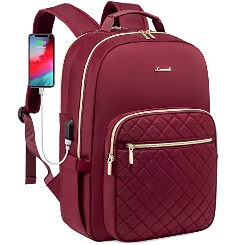 LOVEVOOK 15.6-inch Laptop Backpack for Women, Quilted Business Travel Computer Bag, Doctor Nurse Backpack Purse for Work, Wine