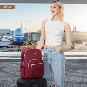 LOVEVOOK 15.6-inch Laptop Backpack for Women, Quilted Business Travel Computer Bag, Doctor Nurse Backpack Purse for Work, Wine