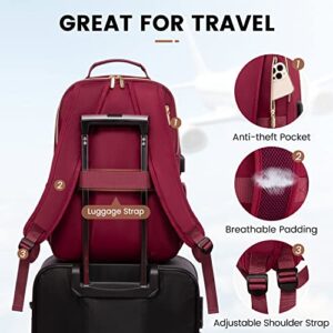 LOVEVOOK 15.6-inch Laptop Backpack for Women, Quilted Business Travel Computer Bag, Doctor Nurse Backpack Purse for Work, Wine