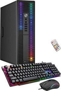 hp elitedesk desktop rgb lights computer amd a-series processor 16 gb ram, 512 gb ssd, windows 10 pro 64-bit, wi-fi, gaming pc keyboard & mouse (renewed)