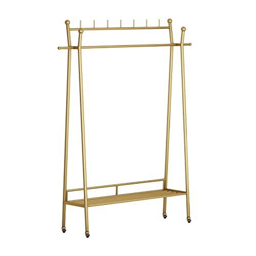 Gold Clothing Rack, Portable Rolling Clothes Racks for Hanging Clothes Heavy Duty Double Rod Boutique Clothing Garment Rack, Coat Rack with a Bottom Shelf 47.2”L