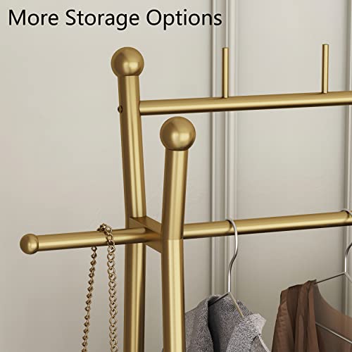 Gold Clothing Rack, Portable Rolling Clothes Racks for Hanging Clothes Heavy Duty Double Rod Boutique Clothing Garment Rack, Coat Rack with a Bottom Shelf 47.2”L