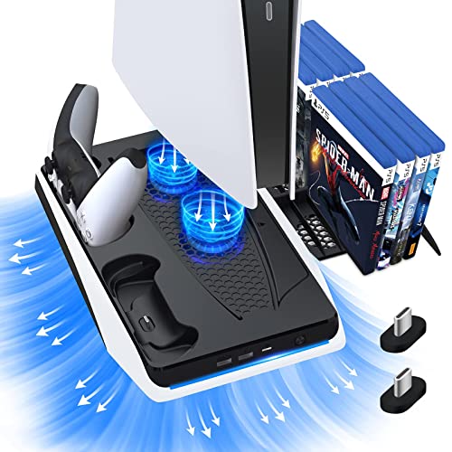 BRHE Charging Dock for Playstation 5,PS5 Charging Station with 2 Controller Charger,Cooling Fan,and 12 Game Storage - All-in-One Design for PS5 Accessories