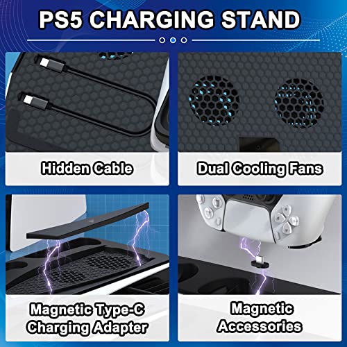 BRHE Charging Dock for Playstation 5,PS5 Charging Station with 2 Controller Charger,Cooling Fan,and 12 Game Storage - All-in-One Design for PS5 Accessories