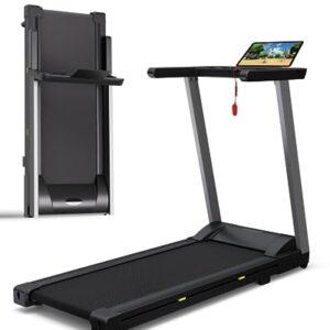 SSPHPPLIE 300 lb Capacity Foldable Treadmill - 3.0HP Portable Folding Treadmills for Home & Office, with Online Events, 12 Programs(App) (Yellow Logo)