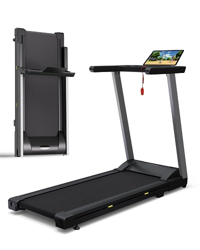 SSPHPPLIE 300 lb Capacity Foldable Treadmill - 3.0HP Portable Folding Treadmills for Home & Office, with Online Events, 12 Programs(App) (Yellow Logo)