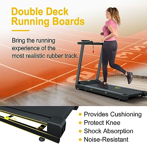 SSPHPPLIE 300 lb Capacity Foldable Treadmill - 3.0HP Portable Folding Treadmills for Home & Office, with Online Events, 12 Programs(App) (Yellow Logo)