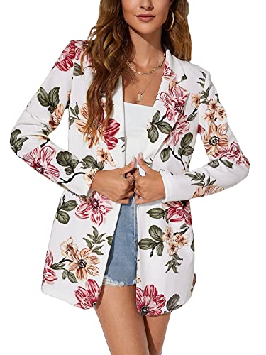 WDIRARA Women's Floral Print Button Front Long Sleeve Blazer Casual Jacket Outerwear Multicolor M