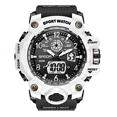 KXAITO Men's Watches Sports Outdoor Waterproof Military Watch Date Multi Function Tactics LED Face Alarm Stopwatch for Men 3169 (Panda Color