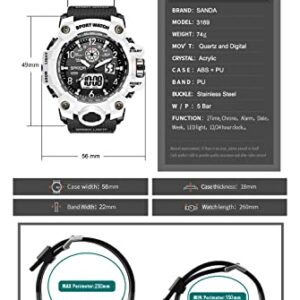 KXAITO Men's Watches Sports Outdoor Waterproof Military Watch Date Multi Function Tactics LED Face Alarm Stopwatch for Men 3169 (Panda Color