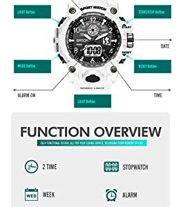 KXAITO Men's Watches Sports Outdoor Waterproof Military Watch Date Multi Function Tactics LED Face Alarm Stopwatch for Men 3169 (Panda Color