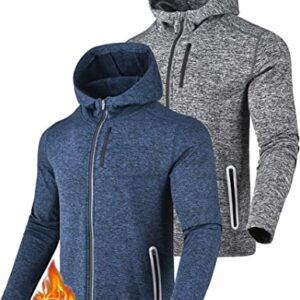 Liberty Imports 2 Pack Mens Zip Up Hoodies, Fleece Thermal Performance Tech Training Jackets, Lightweight Running Sweatshirts with Zipper Pockets (X-Large, 2-Pack: Gray/Navy)