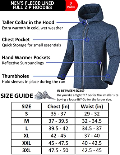 Liberty Imports 2 Pack Mens Zip Up Hoodies, Fleece Thermal Performance Tech Training Jackets, Lightweight Running Sweatshirts with Zipper Pockets (X-Large, 2-Pack: Gray/Navy)