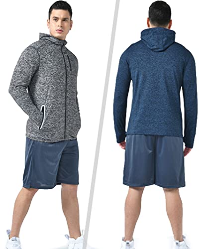 Liberty Imports 2 Pack Mens Zip Up Hoodies, Fleece Thermal Performance Tech Training Jackets, Lightweight Running Sweatshirts with Zipper Pockets (X-Large, 2-Pack: Gray/Navy)