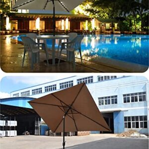 WAHHWF 10x6.5FT Garden Parasol Umbrella with Solar Lights, Rectangular Large Patio Table Umbrella, Deck Pool Outdoor Market Umbrella with Tilt and Crank (Color : Brown)