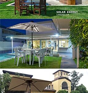 WAHHWF 10x6.5FT Garden Parasol Umbrella with Solar Lights, Rectangular Large Patio Table Umbrella, Deck Pool Outdoor Market Umbrella with Tilt and Crank (Color : Brown)